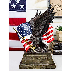 Ebros Patriotic Pride and Honor Bald Eagle Clutching American Flag Statue 10.75" Tall Wildlife Decor Figurine