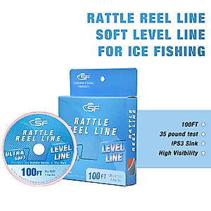 SF Rattle Reel Line for Ice Fishing Rattle Reels Tip-Up 100FT 35LB Sink Fluo Yellow