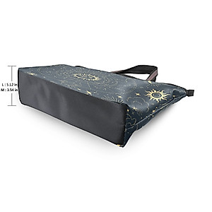 Tote Bag Aesthetic (Celestial Star Sun Moon), Large Capacity Zipper Women Grocery Bags Purse for Daily Life 2 Sizes