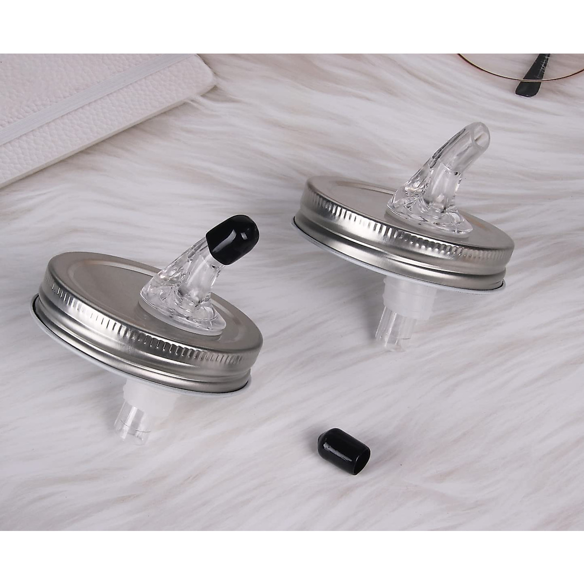 Mason Jar Pour Spouts. free flow Mason Jar Pour Spouts, mason jar for spout regular mouth size 70mm dispenser germination cover. Suitable for any liquid. LeakProof 2Pack + 4 Black Lid Caps (2 Pack