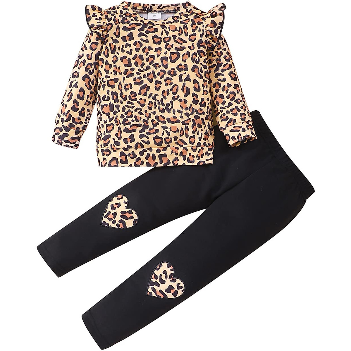 RETSUGO Toddler Girl Clothes Leopard Long Sleeve Sweatshirt Top and Pants Toddler 2pcs School Girls Outfits Kids Fall Winter Clothing Set Size 7/6615
