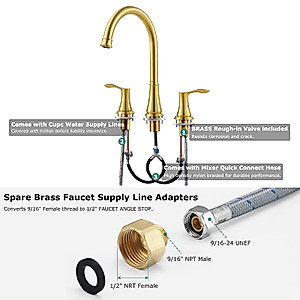 PARLOS 2-Handle Widespread High Arc Roman Tub Faucet Tub Filler with Valve & Faucet Supply Lines, Matte Black, Demeter 1436204