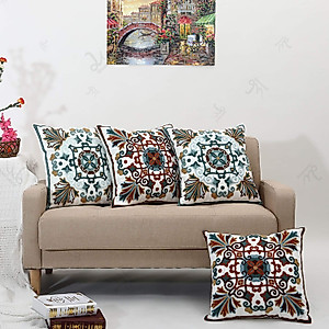 Onelsong Decorative Pillow Covers for Couch Living Room 18x18 inches Set of 2 Embroidery Square Boho Throw Pillows Cover for Sofa Chair Bed