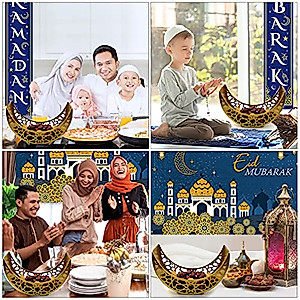 PRETYZOOM Crescent Moon Tray Ramadan Eid Mubarak Trays Platters Moon Dinner Plate Tableware Dessert Food Serving Tray Ramadan Muslim Islamic Party Supply Golden