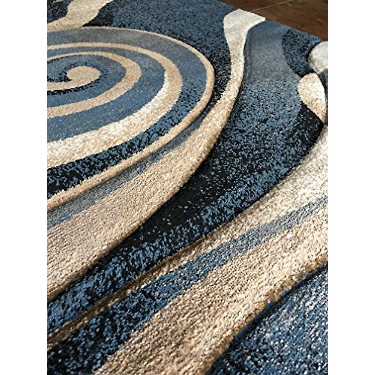 Nikos Modern Wide Runner Area Rug Blue Sculpture Design 258 (32in.X7ft.)