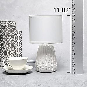 Simple Designs LT1138-OFF 11.02" Traditional Mini Modern Ceramic Texture Pastel Accent Bedside Table Desk Lamp w Matching Fabric Shade for Decor,Bedroom, Nightstand, Living Room, Entryway, Off White
