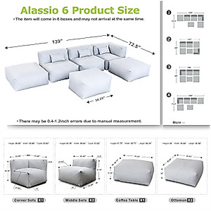Patio Furniture Set Bean Bag Chairs Alassio 6PC Outdoor Chairs Sectional Conversation Patio Set Daybed Furniture Outdoor Sofa Couch High Density Foam Filling Modern Comfy Patio Couch (light gray)
