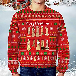 Mens Christmas Ugly Sweaters Funny Dirty Dildos Secret Casual Round Neck Sweatshirts 3D Graphic Long Sleeve Pullover Red