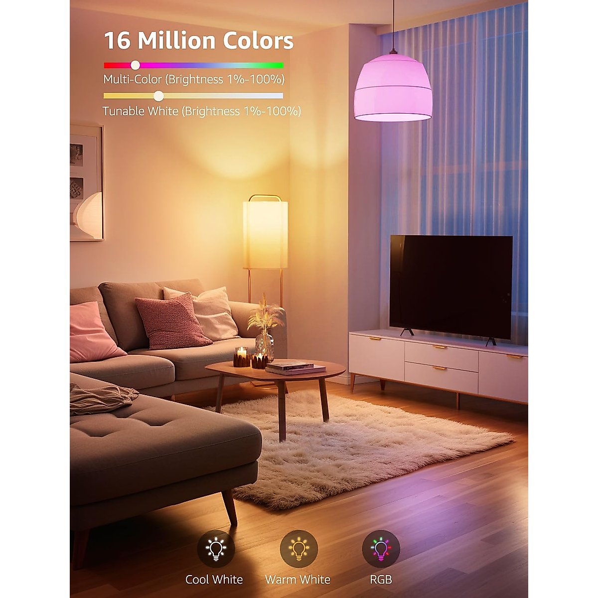 Lepro B1 AI Smart Light Bulbs - Dimmable Bluetooth LED Bulb with App Control, AI Generated Lighting LLM, AI Voice Control, Music Sync, RGBWW Color Changing Lights Bulb for Home, Party, 4 Packs