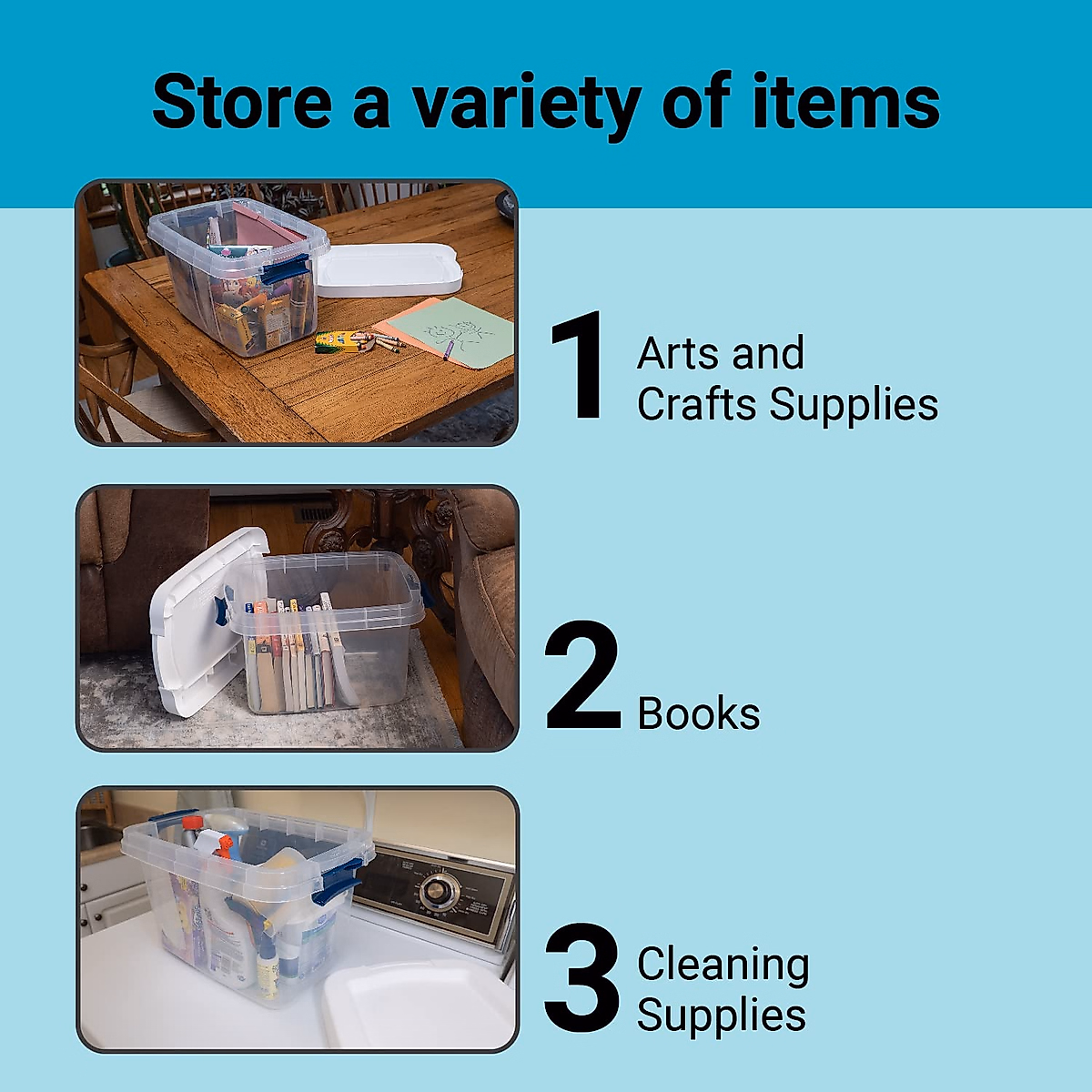 Black+Decker Clear Tote, Plastic Stackable Storage Bin, Organizing Solution, Storage Container Bin with Secure Lid (19 Qt., 4-Pack)