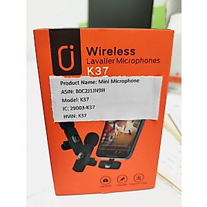 JAUYXIAN K37 Wireless Lavalier Microphone for iPhone, 2 Packs Cordless Lapel Mics, Mini Microphones Recording Mic for Live Stream, Plug-Play/Noise Reduction / 10H for Podcast Vlog YouTube