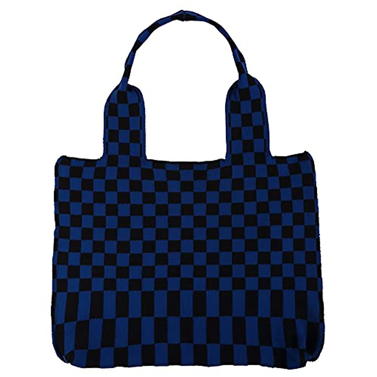 Knit Shoulder Bag for Women Extra Large Plaid Hobo Bag Chic Checkboard Satchel Tote Bag for Work School 2022, Black/Navy