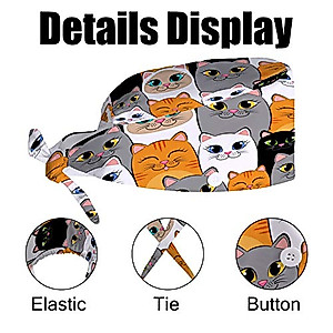 Women Working Cap with Button Sweatband, Cat Faces, Adjustable Work Hat, Head Skull Hats Cap