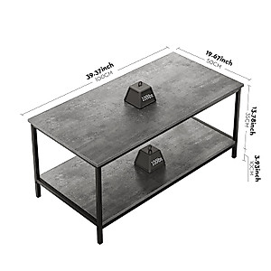 SAYGOER Coffee Table with Storage 2-Tier Industrial Center Table for Living Room, Rectangle Wood Table for Small Spaces Apartment Home Office, Concrete Gray