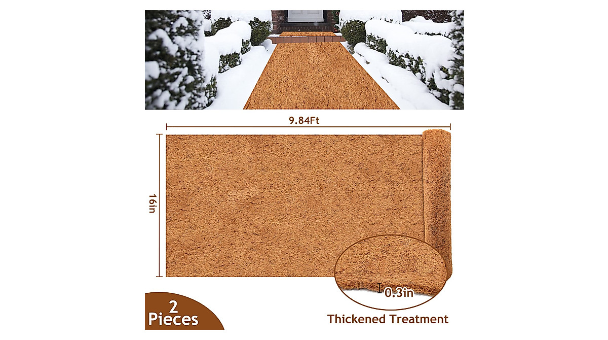 Riare 2 Pack No-Slip Ice & Snow Coir Mats for Winter Safety