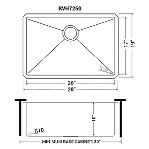 Ruvati 28-inch Undermount 16 Gauge Tight Radius Stainless Steel Kitchen Sink Single Bowl - RVH7250
