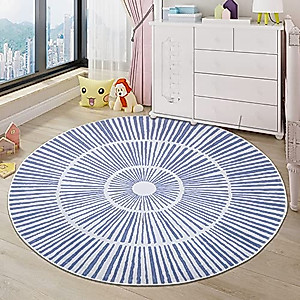 Lacomfy Modern Abstract Rug 5.2Ft Round Contemporary Area Rug Bedroom Rug Living Room Carpet Floor Rug Nonskid Soft Sherpa Rug for Dorm Dressing Room Decor Circle Play Mat for Kids, Blue