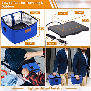Aotto Portable Oven Electric Lunch Box Food Heater - 12V/24V 2-in-1 Car Food Warmer, Heated Lunch Box for Adults, Cook, Reheat, and Keep Meals Warm for Car, Truck, Travel - Blue