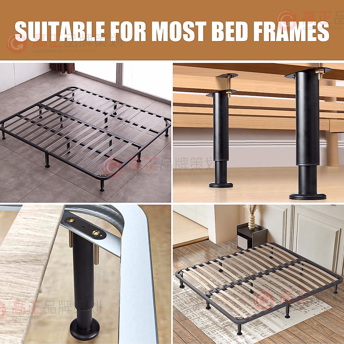 4 Pack Adjustable Height Center Support Leg for Bed Frame, Upgrade Under Bed Support Leg with Wider Base, Bed Support Legs for Wood Slats, Bed Frame Legs Replacement, Patas para Cama Queen De Madera