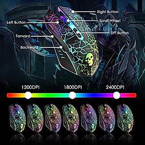 5 in 1 Wired Gaming Keyboard Mouse Headphone and Speaker Combo with Multi RGB Backlight Ergonomic 104 Key Adjustable Mic 2400DPI Mice Large Mousepad Waterproof for PC Mac Gamer Office Typist(Black)