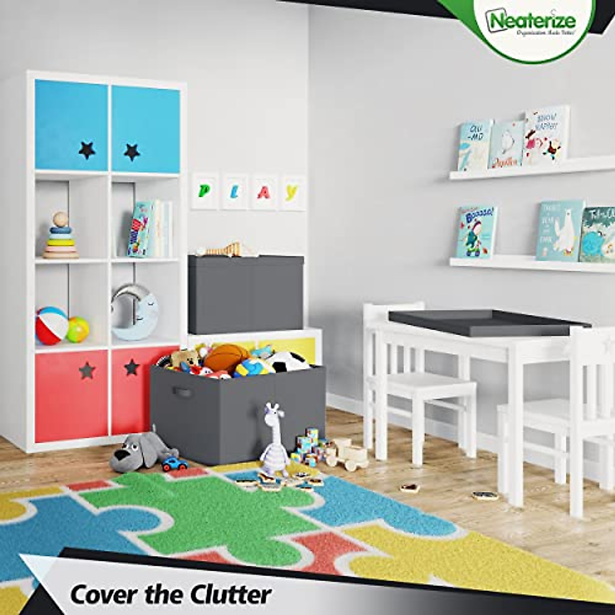 Extra Large Storage Bins With Lids (Set of 2) - Heavy-Duty Empty Fabric Storage Organizers with Removable Lids & Dual Handles. Great For Photos, Toy box, Linen Closet, Clothes (84 QT - Grey)