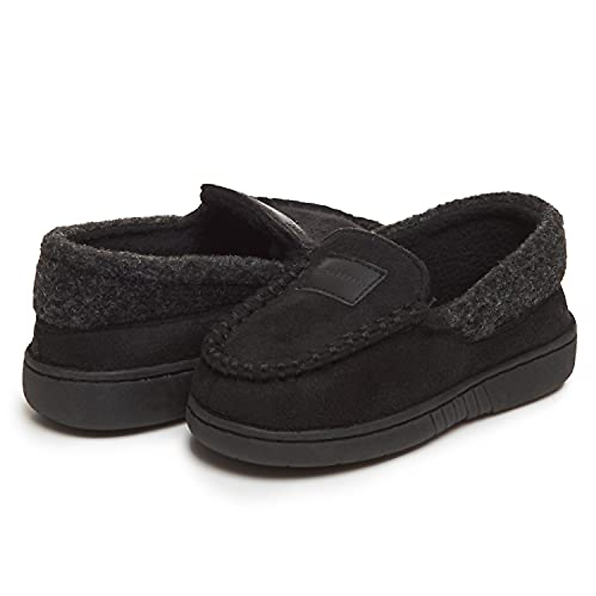 Lucky Brand Boy's Micro-Suede Moccasin Loafer Slippers with Plaid Lining