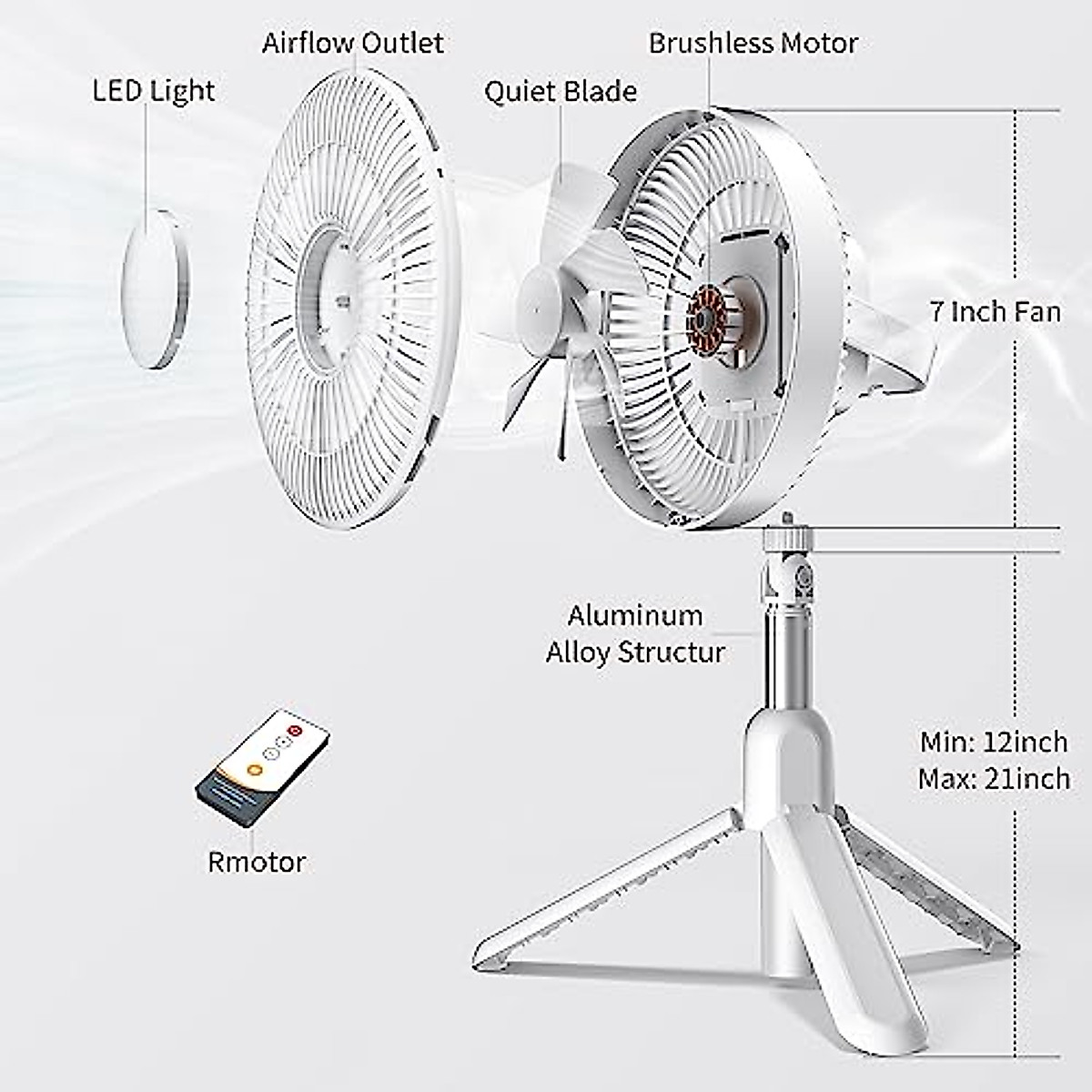 KinYiLO 4 In 1 Multiple Use Portable Fan for Desk,Home,Office,Indoor,Bedroom, Height Adjustable Tablet/Floor Fan, USB Fan with Tripod Stand, 4000mah Rechargeable Battery Operated, Remote Control
