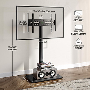 Greenstell TV Stand with LED Lights, Floor TV Stand for 32-70 inch TVs, Height Adjustable, Swivel Tall TV Stand, Eye Protection, Holds up to 110 Lbs, Max VESA 600x400mm