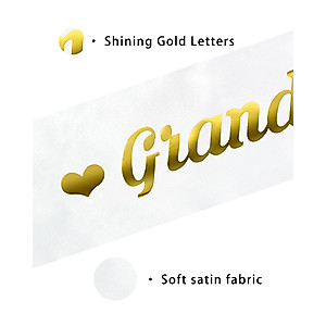 Grandma to be Sash, White Satin with Gold Font with Heart, Best Baby Shower Decorations Grandmother Gifts, Baby Boy Or Girl Neutral