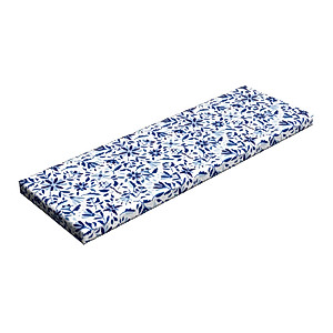 Ambesonne Indigo Bench Pad, Modern Minimalist Spring Time Flowers Swirls Leaves Image, Standard Size HR Foam Cushion with Decorative Fabric Cover, 45" x 15" x 2", Blue Navy