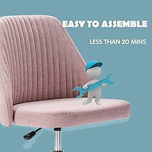 edx Home Office Desk Chair, Vanity Chair, Modern Adjustable Low Back Rolling Chair, Twill Upholstered Cute Office Chair, Desk Chairs with Wheels for Bedroom, Classroom, Vanity Room (Rose Pink)