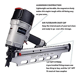 BHTOP 9021NS Framing Nailer 21 Degree 3-1/2" with Depth Adjustment Professional Air Nail Gun
