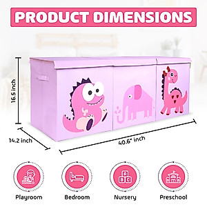 Ethiques Purple (Cute Dinosaur) Collapsible Large toy chest 40X16X14 Inch