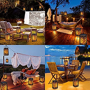 Solar Lanterns Outdoor Waterproof, Flickering Flame Outdoor Hanging Solar Lanterns Retro Solar Lights with Handle, Decorative Outdoor Lighting Solar Powered Umbrella Lights for Patio Garden 4 Pack