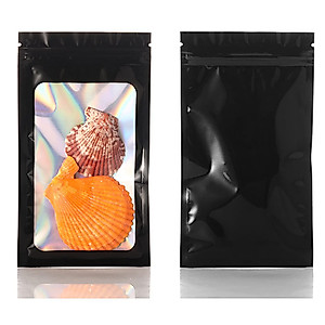 100 Pieces Smell Proof Bags Holographic Piecesaging Bags Storage Bag with Clear Window for Food Storage (Black Color, 5.5x7.9 Inch)