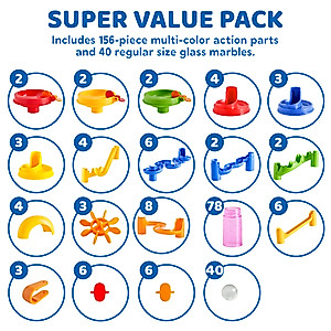 JOYIN Marble Run Premium Set（196 Pcs- Construction Building Blocks Toys, STEM Educational Toy, Building Block Toy(156 Translucent Plastic Pieces+ 40 Glass Marbles)