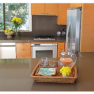 KOUBOO 1020046 La Jolla Rattan Square Serving Tray, 17.5" x 17.5" x 2.75", Honey Brown