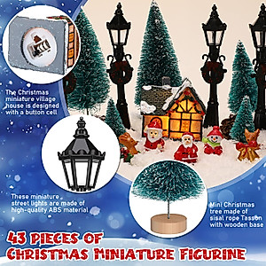 43 Pieces Christmas Village Sets Miniature Ornaments Resin Miniature Garden Dollhouse Mini Street Light Models Small Pine Tree with Wooden Bases Tabletop Xmas Ornaments Resin Snowman Santa Figurines