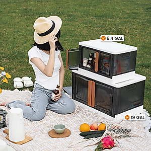 TRZZ 19Gal Closet Organizers and Storage, Collapsible Storage Bin with Lid for Dorm Room, Trunk Car Organizer, Stackable Cabinet Storage, Plastic Bins with Wheels, Folding Storage Box for Home, 3Pack