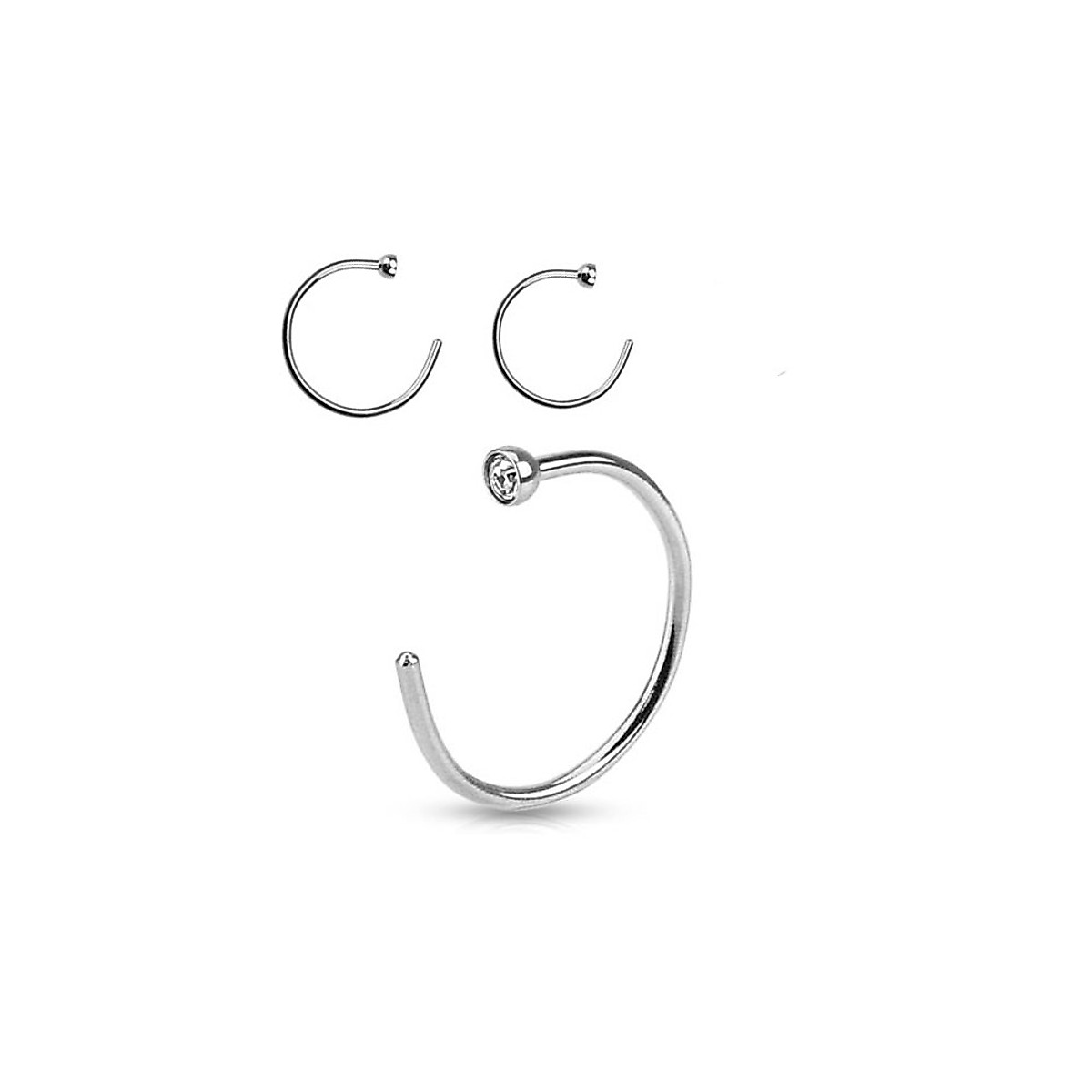 BodyJewelryOnline 20ga Clear Gemmed 316L Surgical Steel Nose Hoop - 3 Colors to Choose From - Features 2mm Ball (20ga-5/16(8mm), Natural I.P.)
