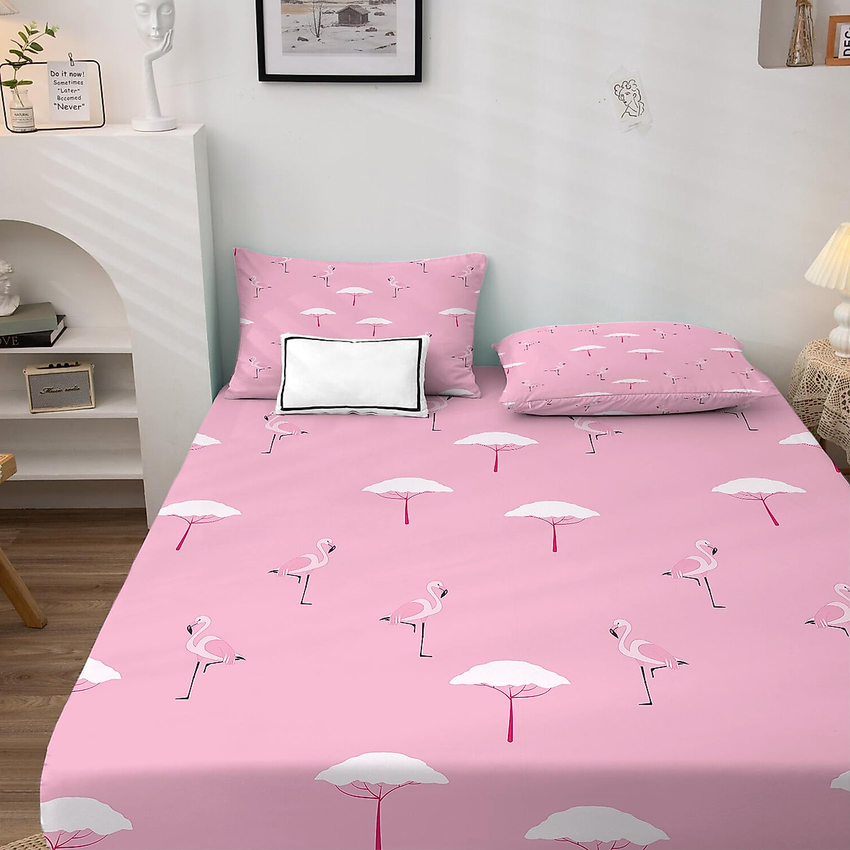 zcsm Pink Flamingo Sheets Full Size Sheet Sets - Tropical Animal Bed Sheets, Soft Microfiber & Deep Pocket & Wrinkle Free Bedding Sheets & Pillowcases, 1 Fitted Sheet, 1 Flat Sheet, 2 Pillow Cases