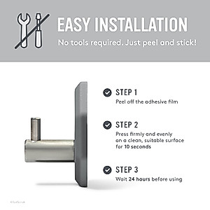 Sud Scrub® Antimicrobial Shower Hook, Self Adhesive Hooks for Shower Wall, Heavy Duty Removable Wall Hooks, Stick On Hooks for Hanging, Bathroom Towel Hook (Charcoal)