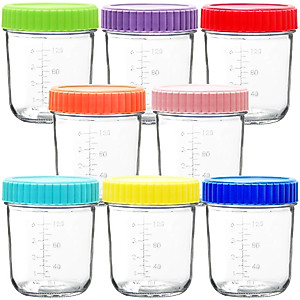 Youngever Glass Baby Food Storage, 6 Ounce Baby Food Glass Containers with Airtight Lids, Glass Jars with Lids (8 Rainbow Colors)