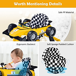 HONEY JOY 4-in-1 Baby Walker, Activity Push Walker w/3 Adjustable Heights, Smooth Wheels w/Adjustable Speed, Padded Seat, Music & Light, Foldable Car Walker for Baby Boys Girls Age 6 Months+ (Yellow)