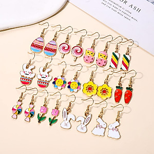 12 Pairs Easter Earrings for Women Enamel Bunny Drop Earrings Cute Rabbit Dangle Earrings Colorful Egg Earring Set Easter Theme Jewelry (12PCS Easter Set)
