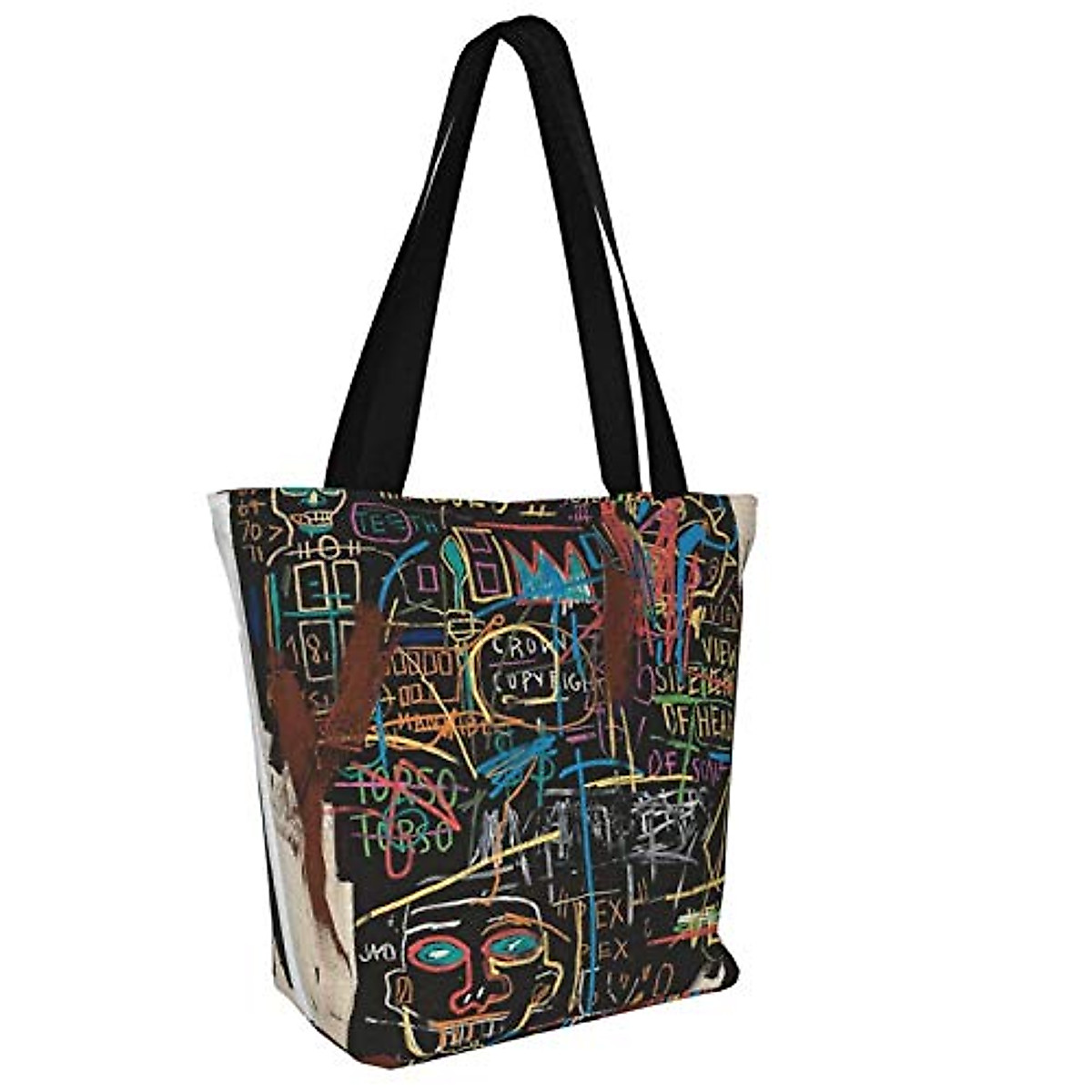antcreptson Jean-Michel Basquiat Extra Large Canvas Market Beach Travel Reusable Grocery Shopping Tote Bag Portable Storage Handbags