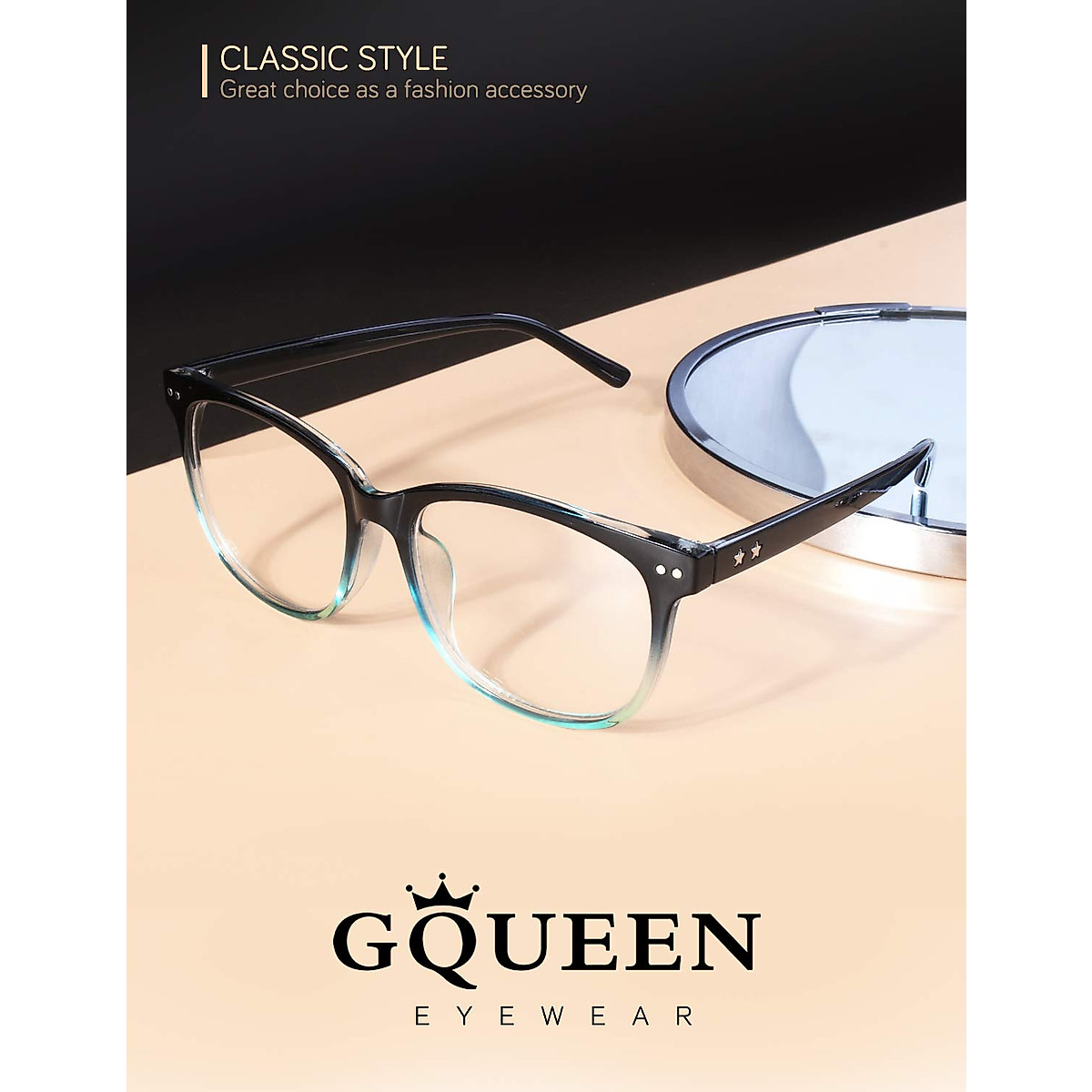 GQUEEN Fake Glasses Non Prescription Glasses Women Men Clear Lens Glasses Eyeglasses Blue, 201581