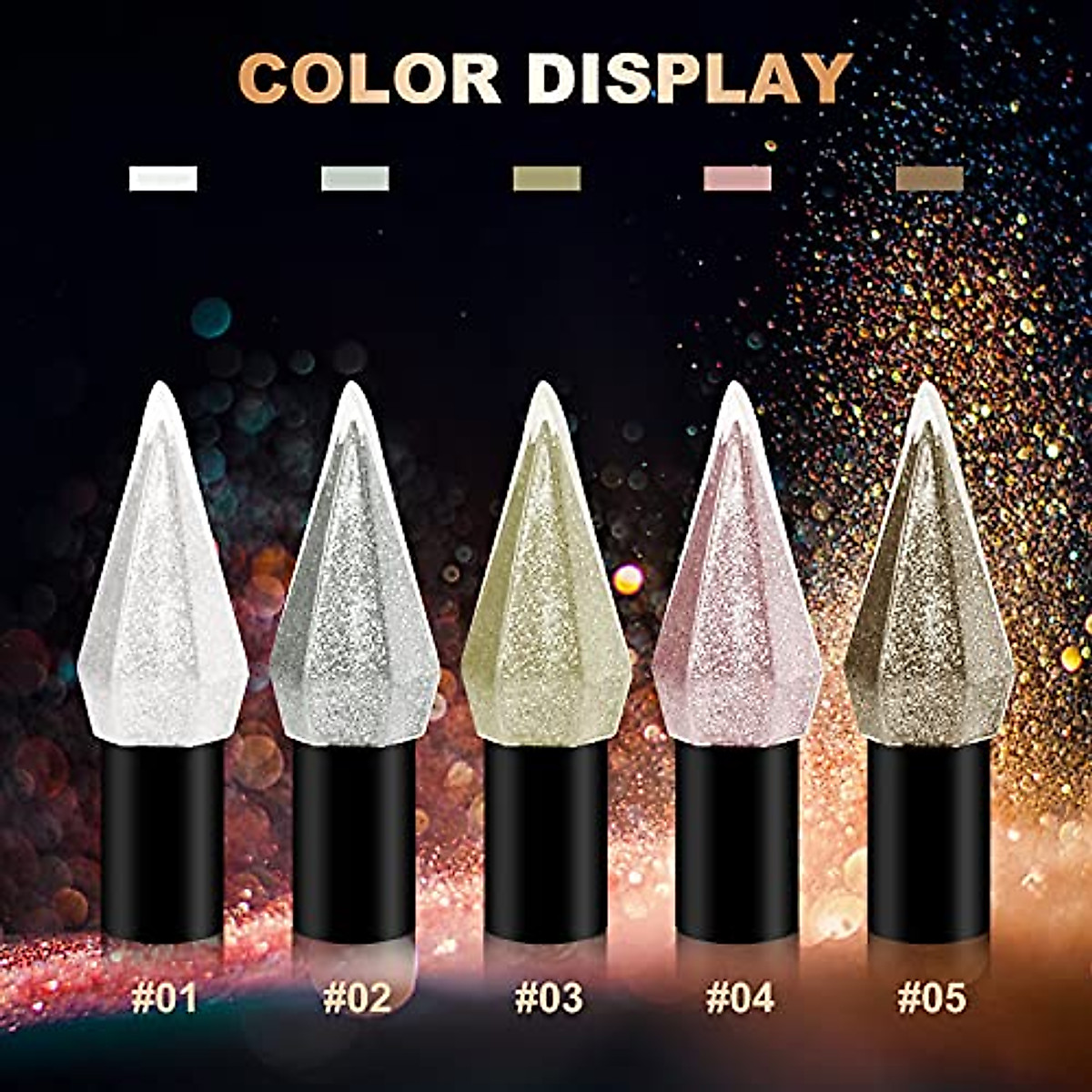 Erinde Liquid Glitter Eyeliner Colorful Set - 5 Colors Metallic Shimmer Silver White Gold Diamond Eye Liner, Long Lasting Glow Eyeliner Eye Shadow, Glittering Eyeliner Korean Makeup Make Eyes Sparkle