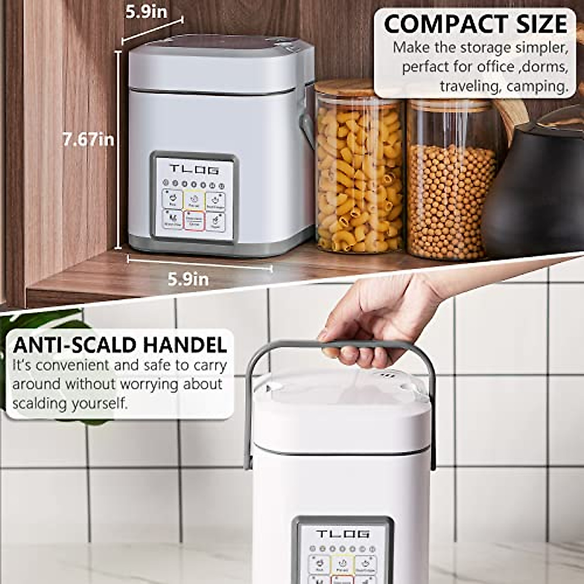 TLOG Mini Rice Cooker 2.5 Cups Uncooked, Healthy Ceramic Coating Portable Rice Cooker, 1.2L Travel Rice Cooker Small for 1-3 People, Personal Rice maker, Food Steamer, 12 Hours delay timer, Multi-cooker for Grains, Oats