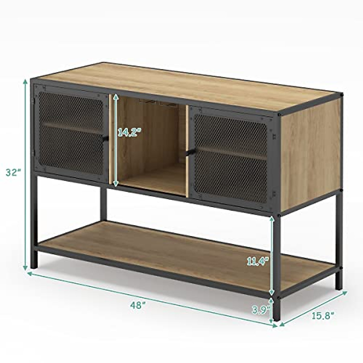 WiberWi Storage Cabinet Sideboard Coffee Bar Cabinet, Farmhouse Buffet Station with Glasses Rack, Credenza Cupboard ConsoleTable for Entryway Kitchen Dining Living Room, Brown